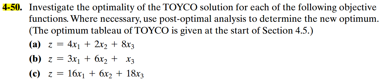 Solved 50. Investigate the optimality of the TOYCO solution | Chegg.com