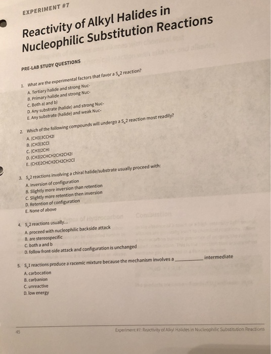 Solved EXPERIMENT #7 Reactivity of Alkyl Halides in | Chegg.com