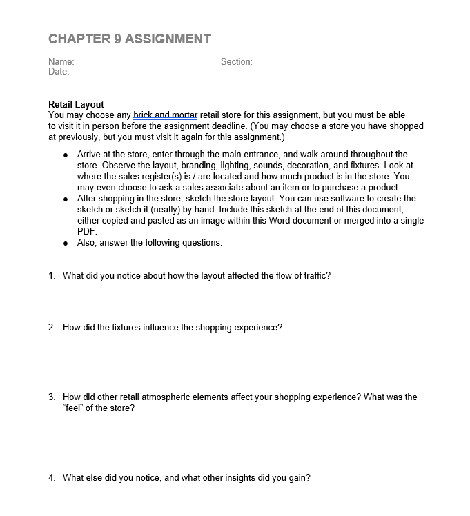 Solved CHAPTER 9 ASSIGNMENT Section: Name: Date: Retail | Chegg.com