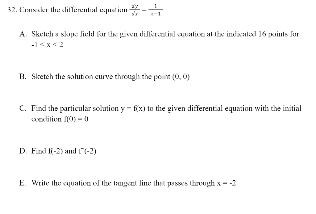 Solved 32. Consider the differential equation dy dx 1 x-1 A. | Chegg.com
