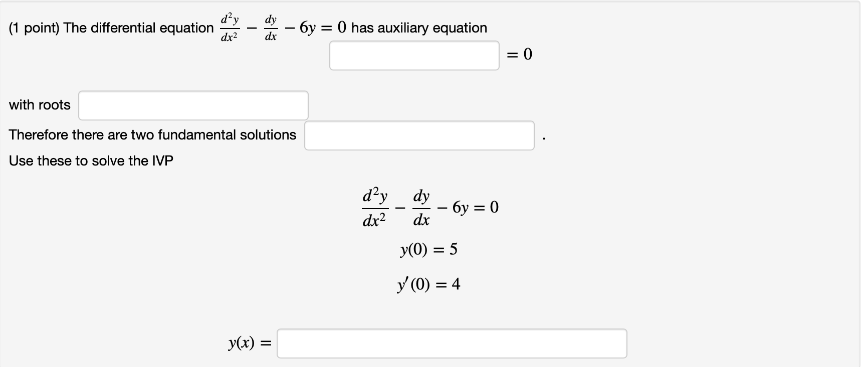 Solved (1 point) The differential equation dạy dx2 - dy dx | Chegg.com