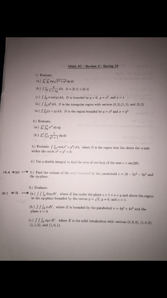 Solved Math 5C- Review 3 -Spring 19 1.) Evaluate. a) (c.) Jp | Chegg.com