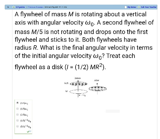 Solved A flywheel of mass M is rotating about a vertical | Chegg.com