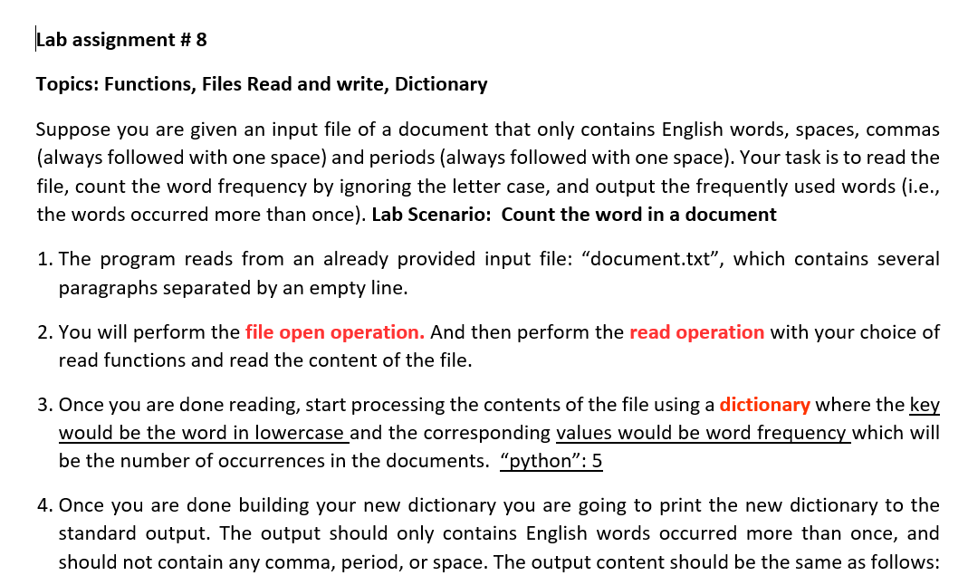 Solved Topics: Functions, Files Read and write, Dictionary | Chegg.com