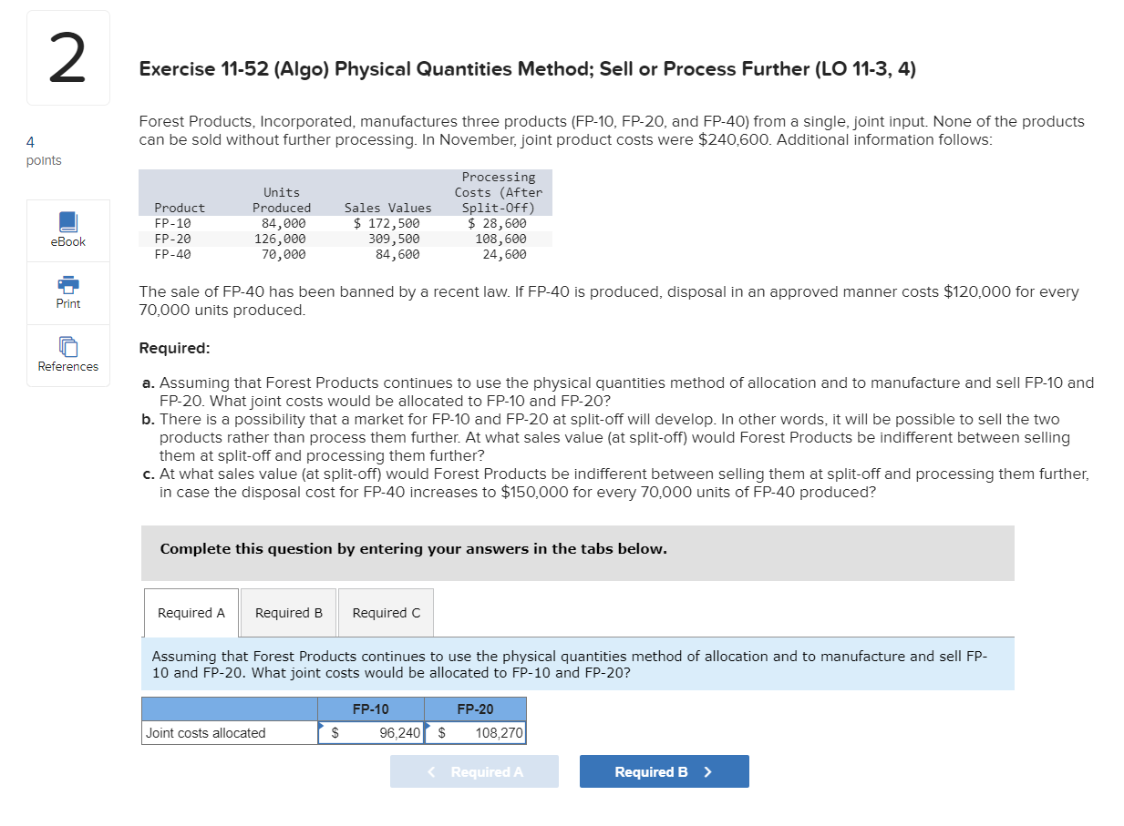 Solved Exercise 11-52 (Algo) Physical Quantities Method; | Chegg.com