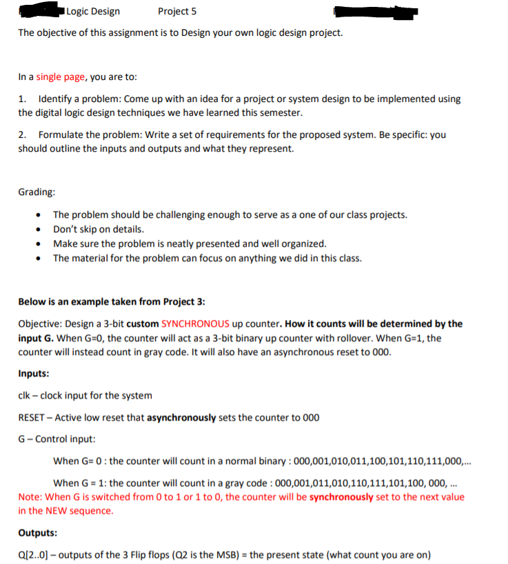 Logic Design Project 5 The objective of this | Chegg.com