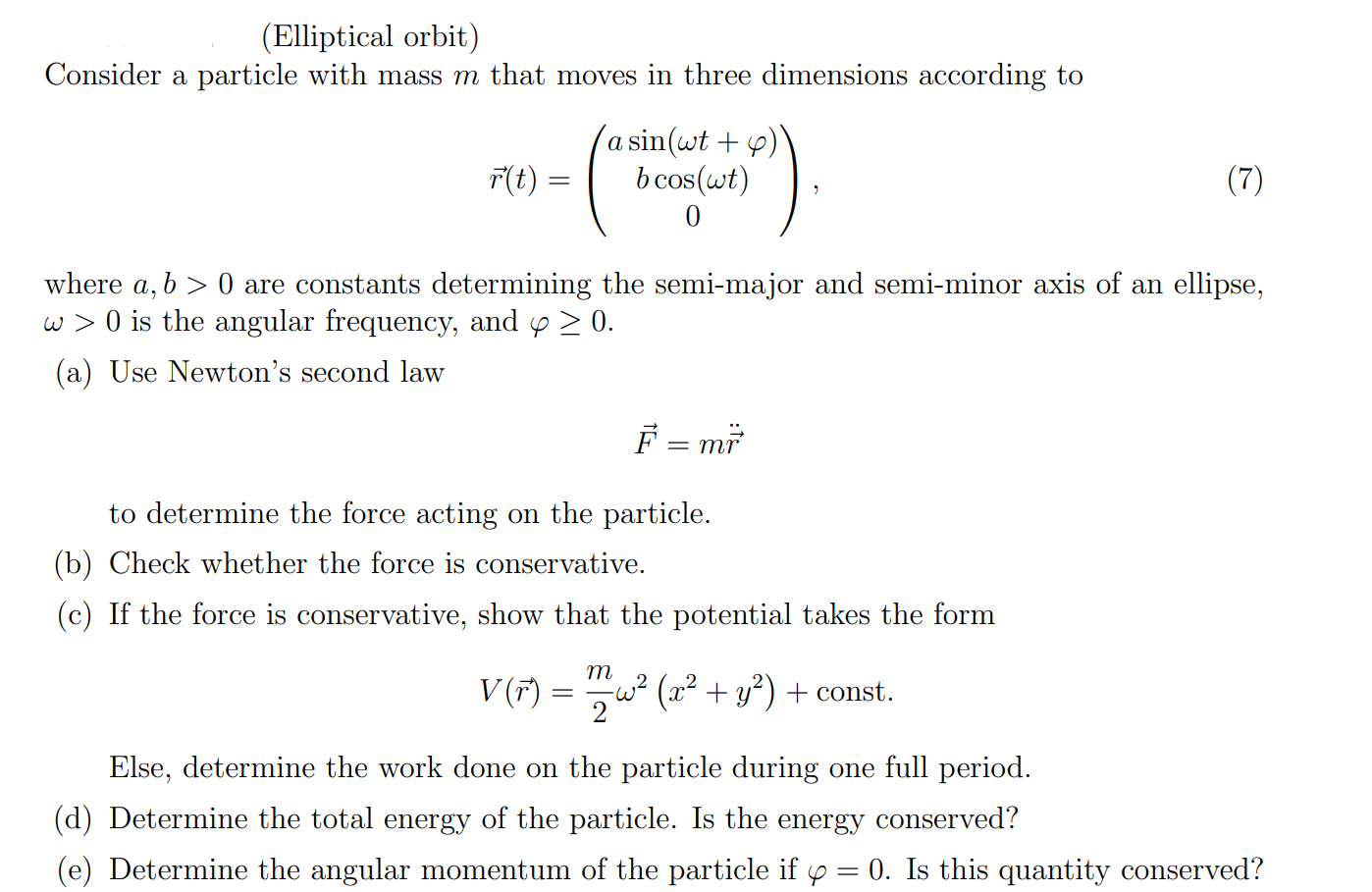 (Elliptical orbit) Consider a particle with mass m | Chegg.com