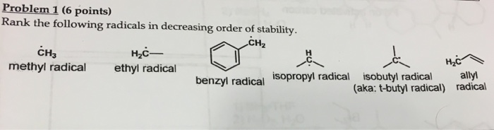Solved Problem 1 (6 points) Rank the following radicals in | Chegg.com