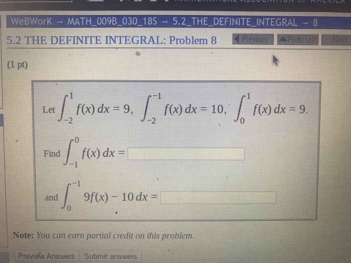 Solved WeBWorK MATH 009B_030 18S 5.2 THE DEFINITE INTEGRAL-8 | Chegg.com