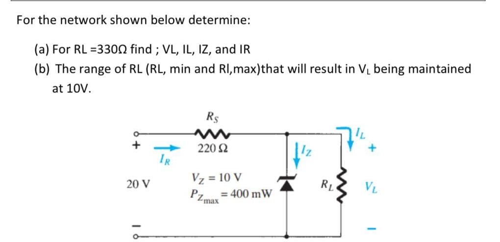 Solved For the network shown below determine:(a) ﻿For | Chegg.com