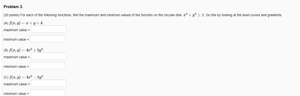 Solved For each of the following functions, find the maximum | Chegg.com