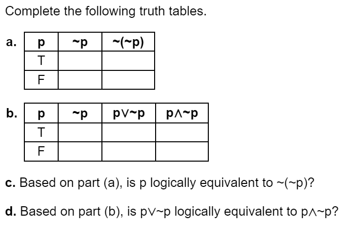 Solved Complete the following truth tables. a. b. c. Based | Chegg.com