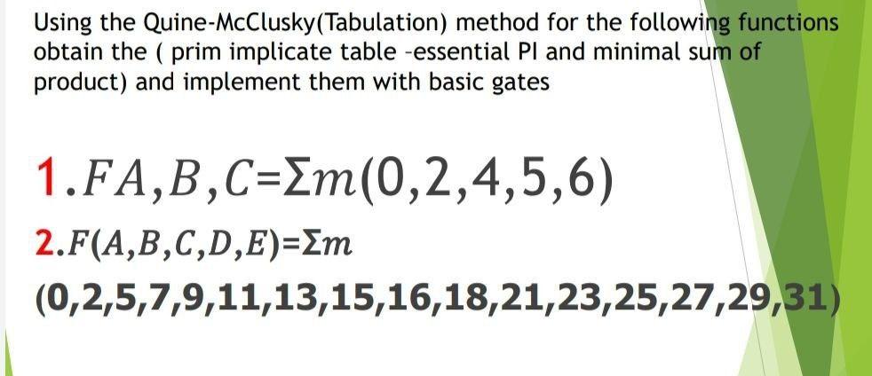 Solved Using the Quine-McClusky(Tabulation) method for the | Chegg.com