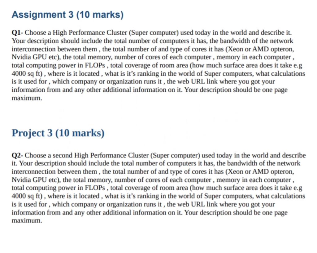 Solved Assignment 3 (10 marks) Q1- Choose a High Performance | Chegg.com