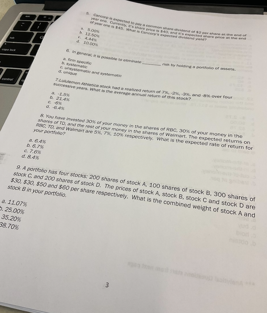 Solved 5. C year one. Currently, it's share price Cancorp is | Chegg.com