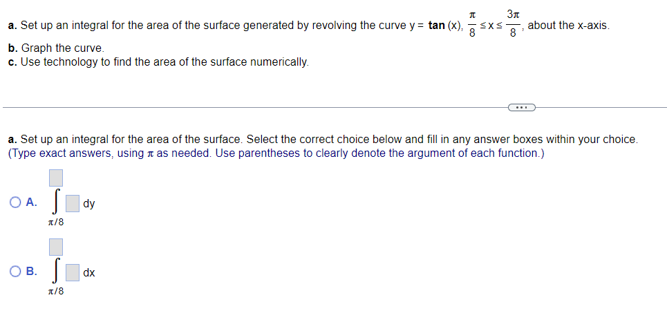Solved a. Set up an integral for the area of the surface | Chegg.com