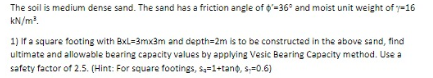 Solved The soil is medium dense sand. The sand has a | Chegg.com