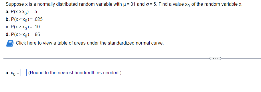 Solved Suppose x is a normally distributed random variable | Chegg.com