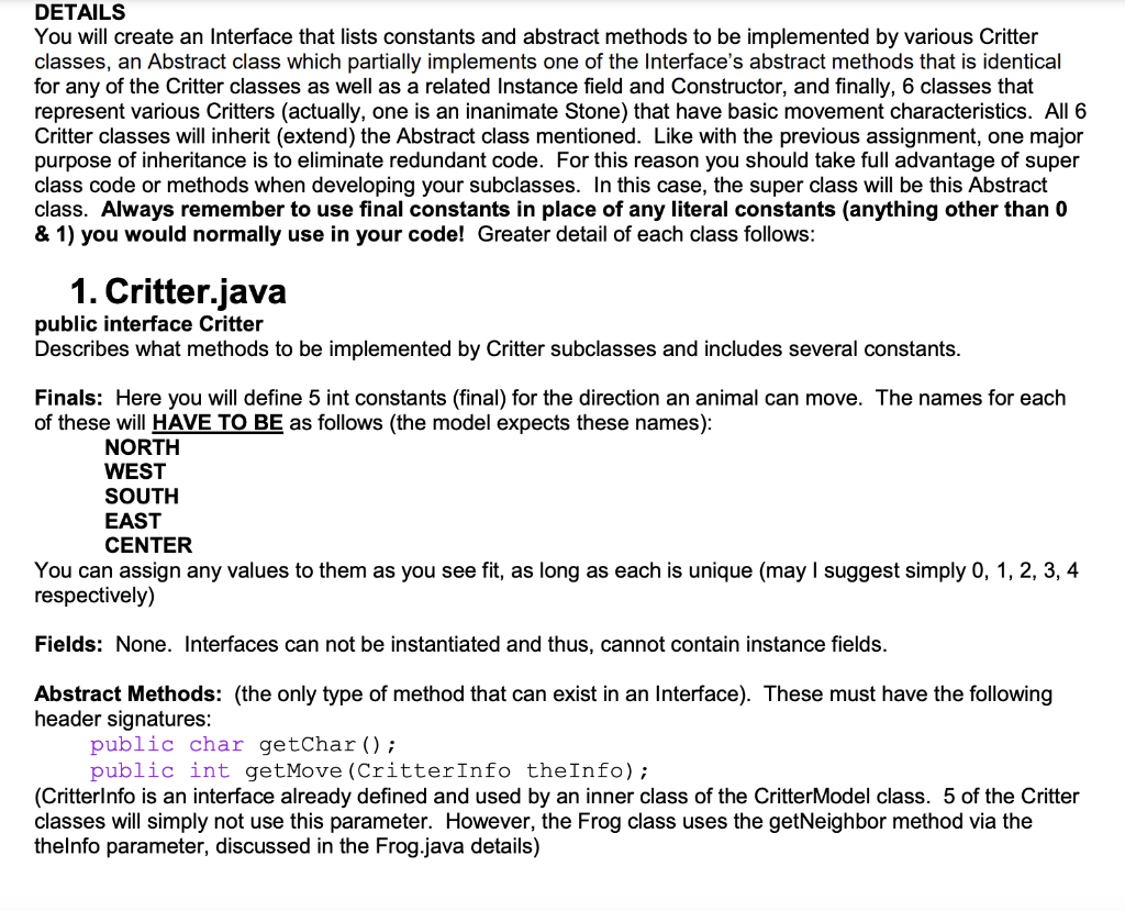 Solved You will create an Interface that lists constants and | Chegg.com