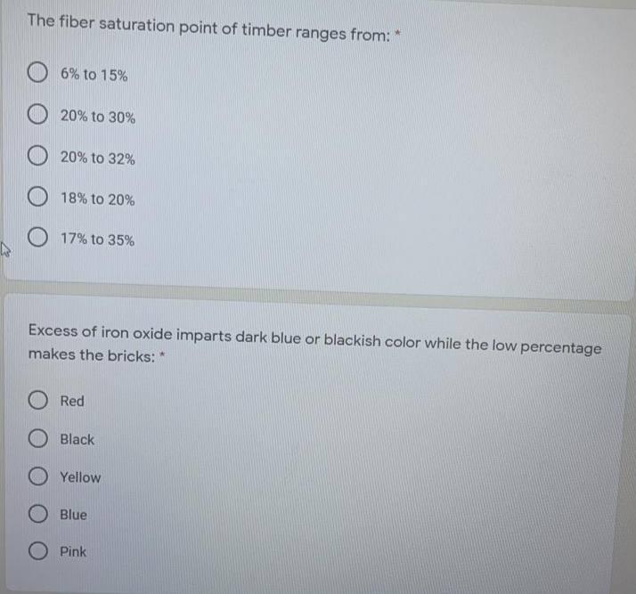 Solved The fiber saturation point of timber ranges from:* 6% | Chegg.com