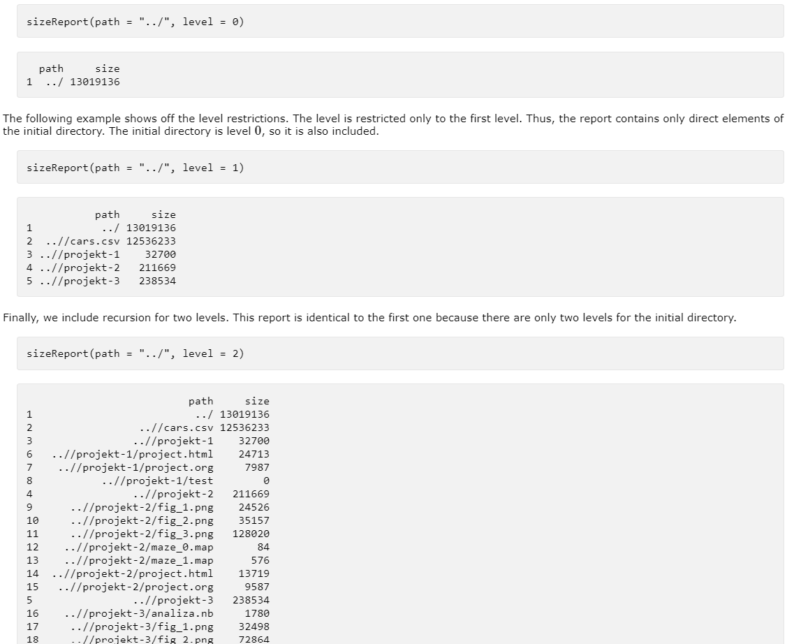 Solved Please provide code creating a function sizeReport() | Chegg.com