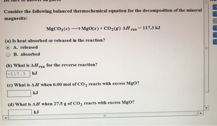 Solved Consider the following balanced thermochemical | Chegg.com