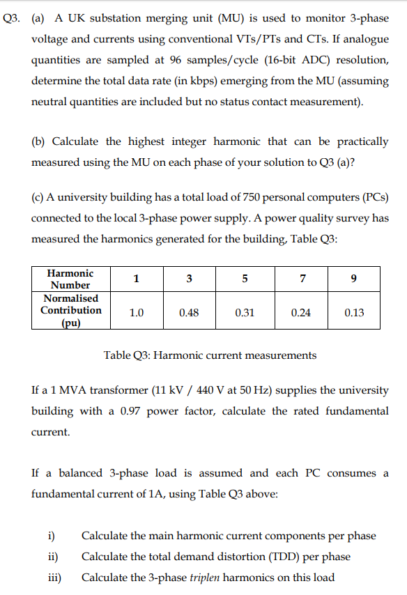 Q3. (a) A UK substation merging unit (MU) is used to | Chegg.com