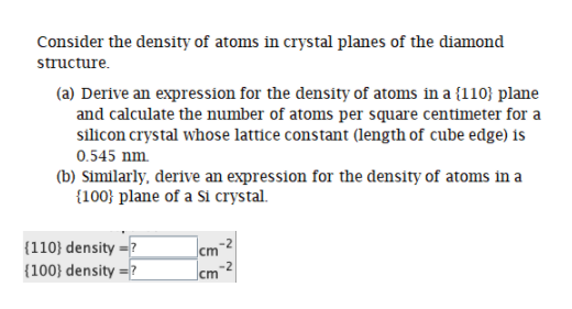 Solved Consider the density of atoms in crystal planes of | Chegg.com