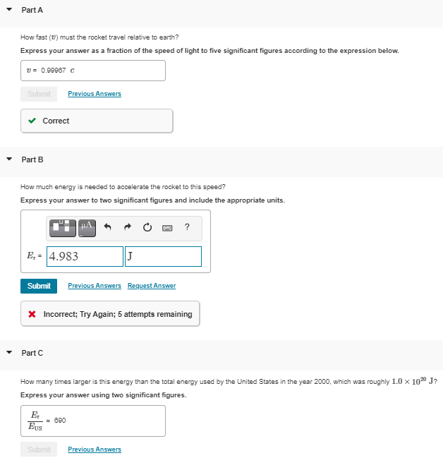 Part A How fast (U) must the rocket travel relative | Chegg.com