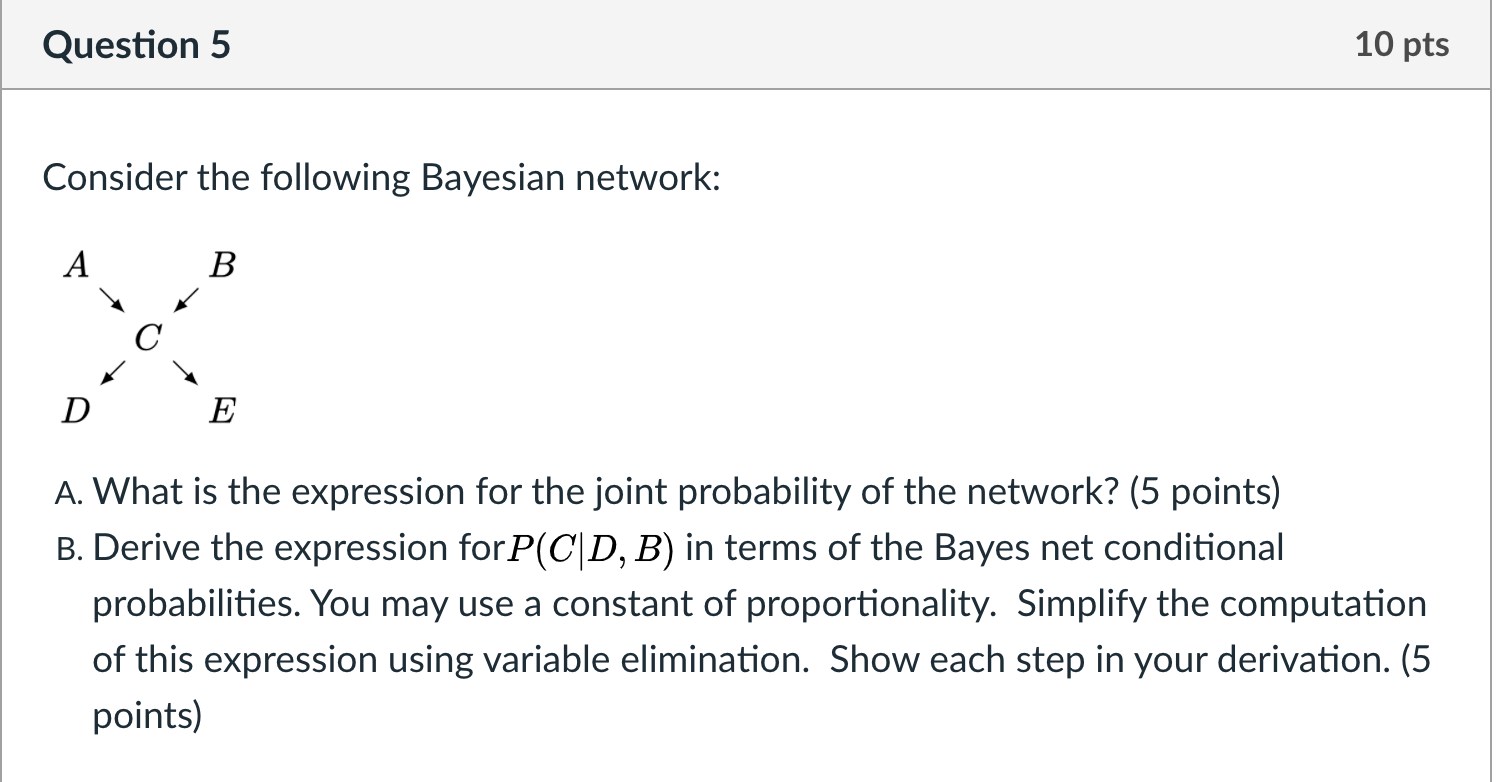 Solved Question 5 10 pts Consider the following Bayesian | Chegg.com