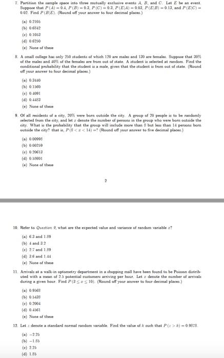 Solved 7 Partition the sample space into three mutually | Chegg.com