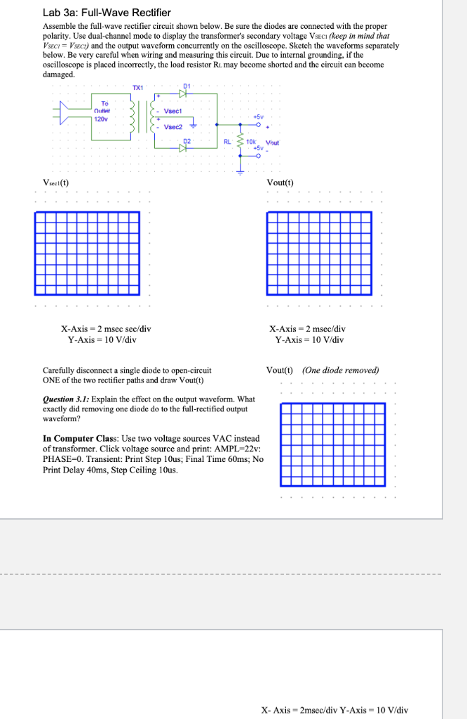 Solved Lab 3a: Full-Wave Rectifier Assemble the full-wave | Chegg.com