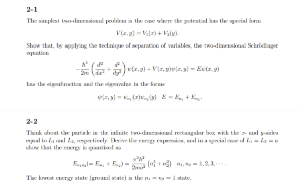 Solved 2m d.2 Problem 2: Infinite square well potential and | Chegg.com
