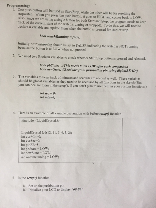 Objective: Build a stopwatch with a START/STOP Button | Chegg.com