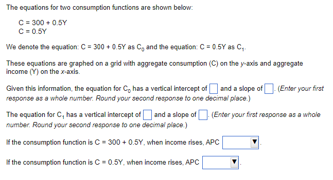 Solved The equations for two consumption functions are shown | Chegg.com