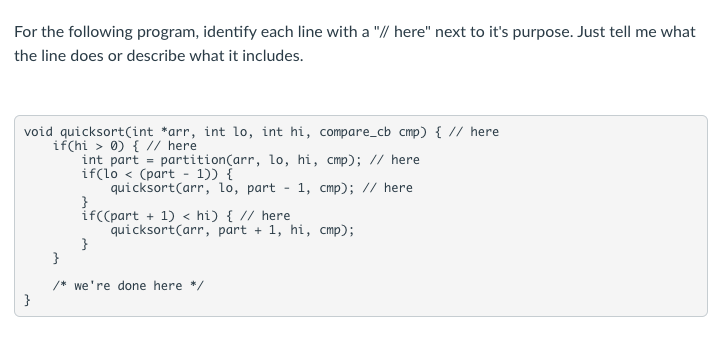 Solved For the following program, identify each line with a | Chegg.com