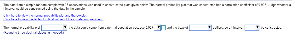 Solved The data from a simple random sample with 25 | Chegg.com