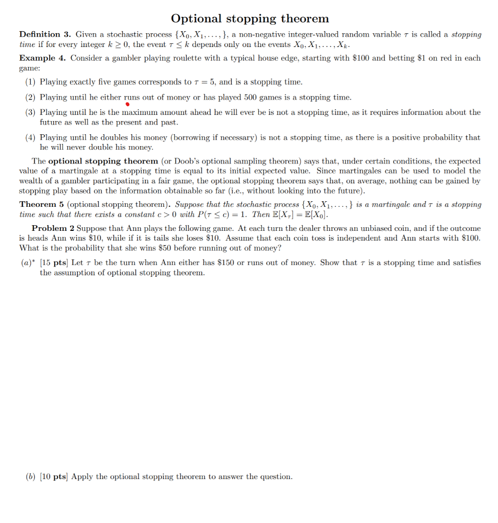 Optional stopping theorem Definition 3. Given a | Chegg.com