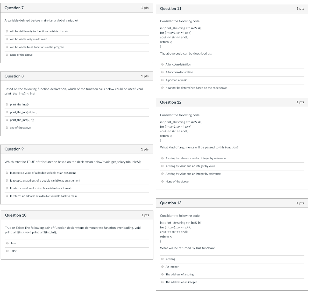 Solved C++ simple multiple choice questions for study guide. | Chegg.com