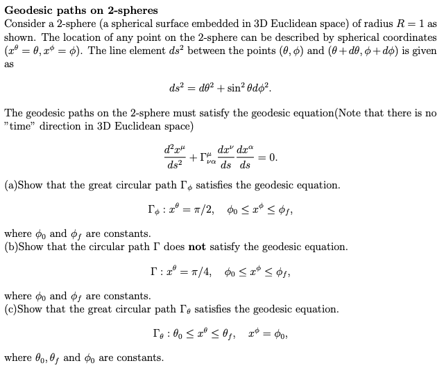 Geodesic paths on 2-spheres Consider a 2-sphere (a | Chegg.com