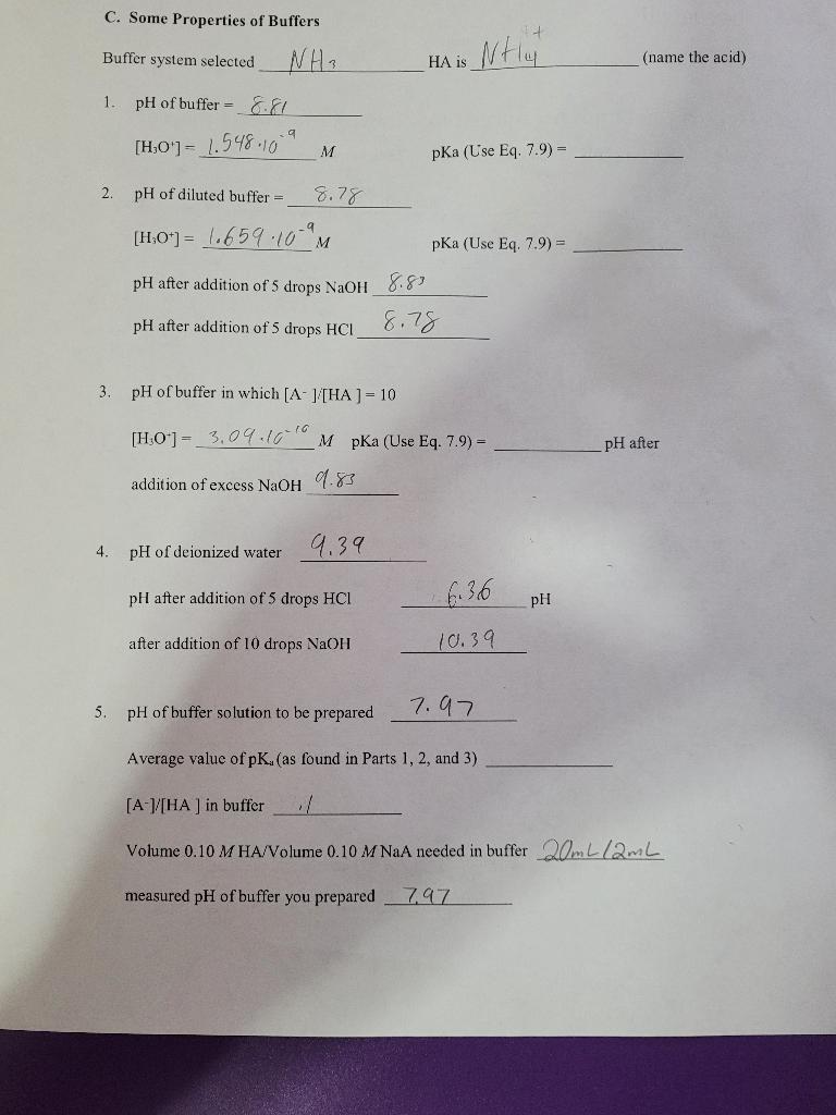Solved C. Some Properties of Buffers Buffer system selected | Chegg.com