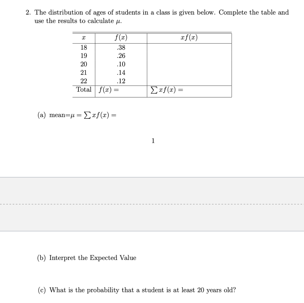 Solved 2. The distribution of ages of students in a class is | Chegg.com