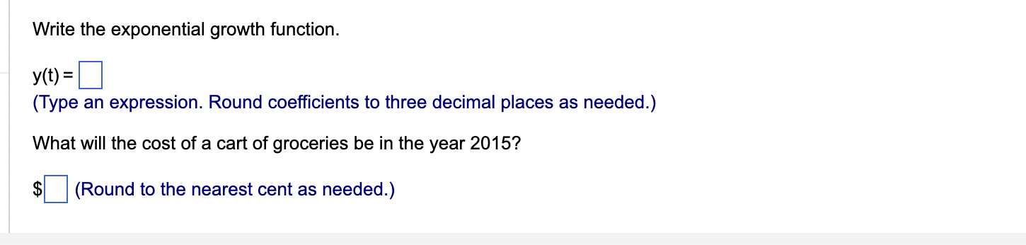 Solved Devise the exponential growth function that fits the | Chegg.com