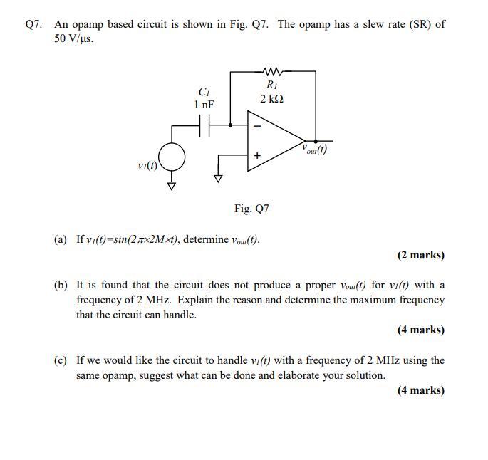 Solved Q7. An opamp based circuit is shown in Fig. 27. The | Chegg.com