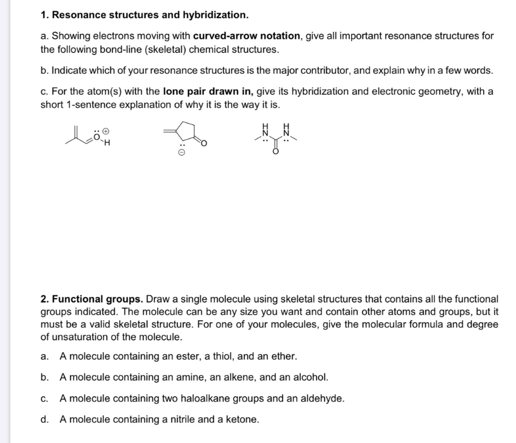 Solved 1. Resonance structures and hybridization. a. Showing | Chegg.com