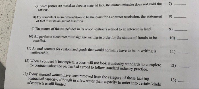 Solved 7) If both parties are mistaken about a material | Chegg.com