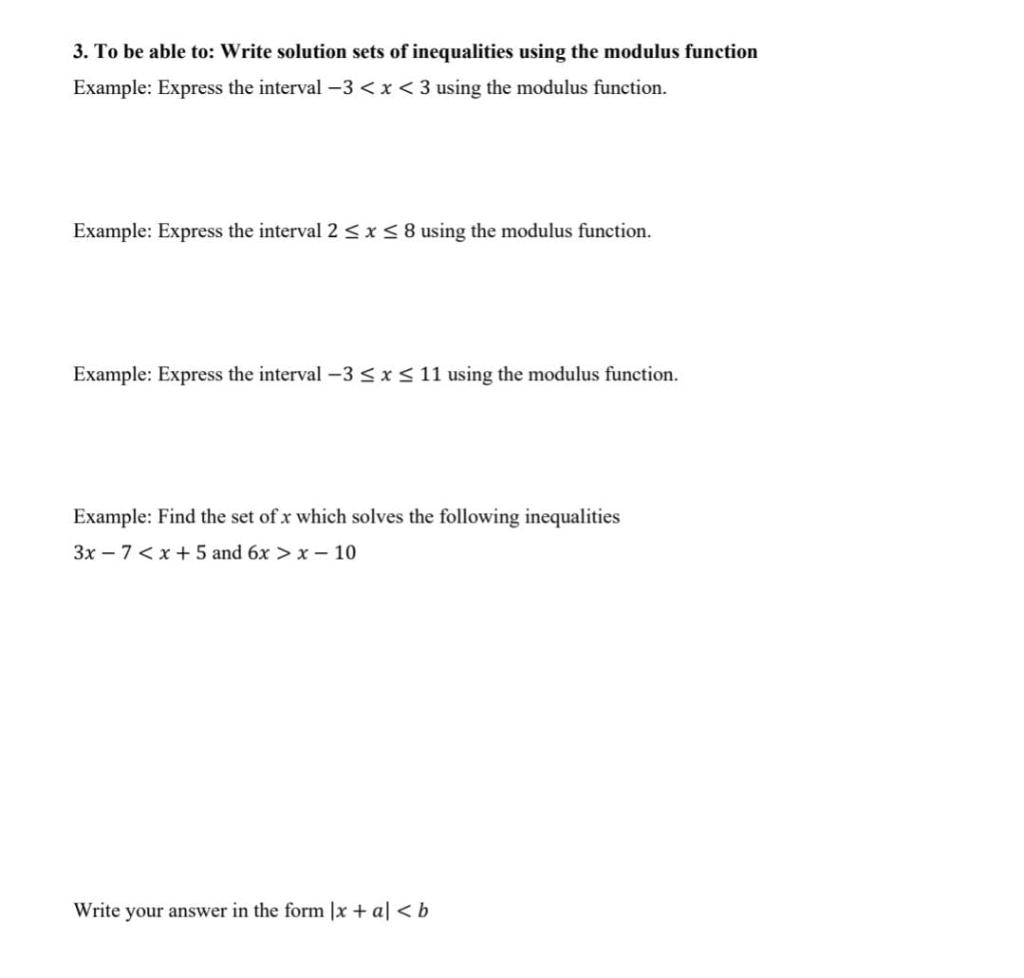 Solved 3. To be able to: Write solution sets of inequalities | Chegg.com