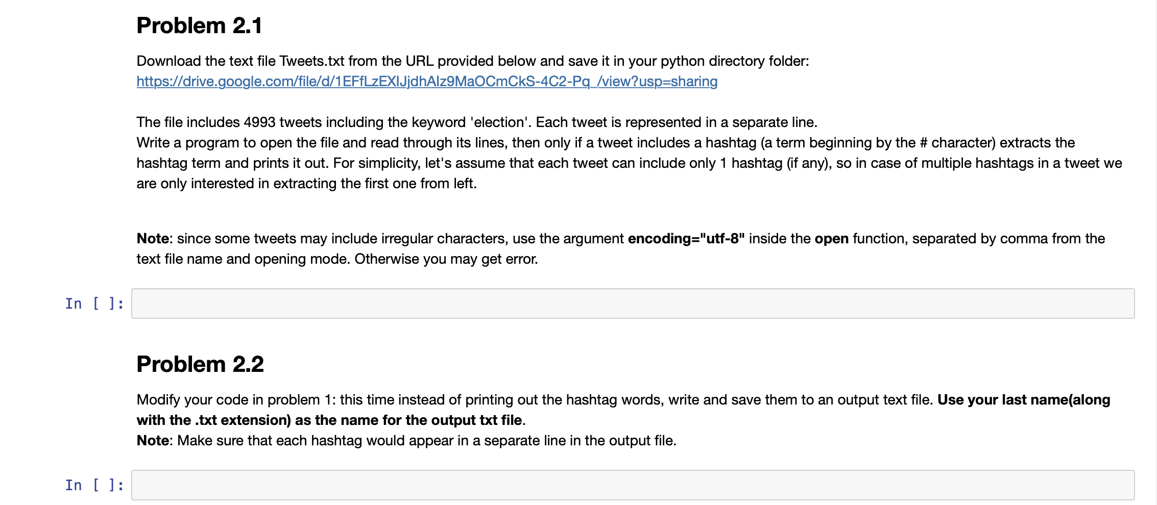 Problem 2.1 Download the text file Tweets.txt from | Chegg.com