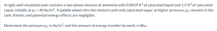 Solved A rigid, well-insulated tank contains a two-phase | Chegg.com