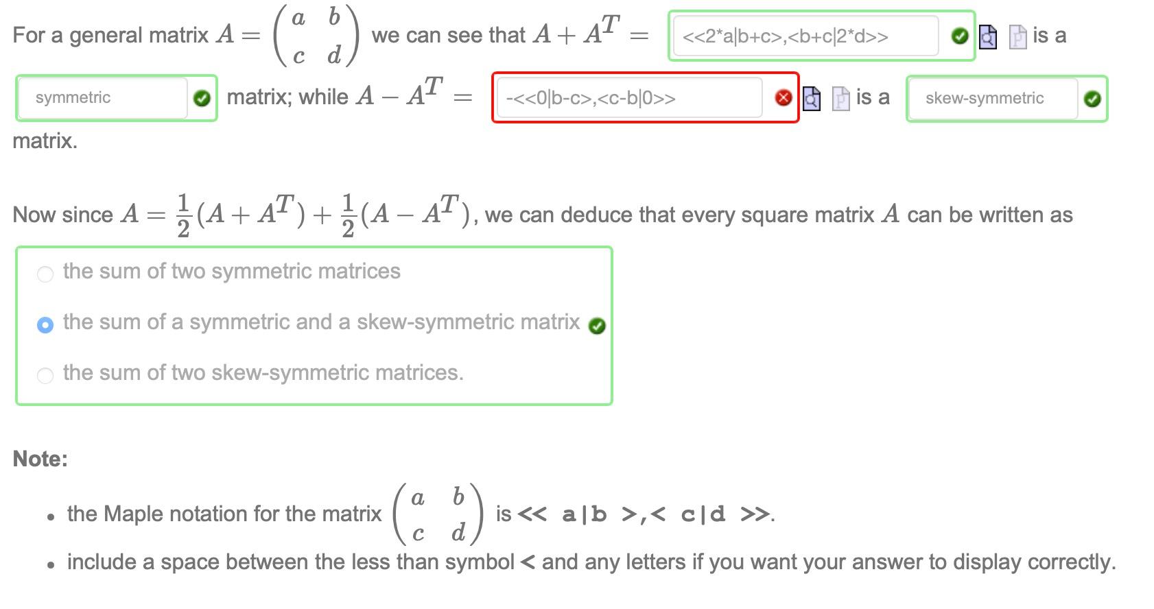 Solved a 6 For a general matrix A= le we can see that A + AT | Chegg.com